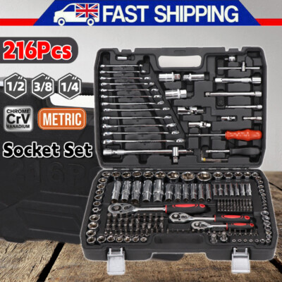 216Pcs Socket Set Screwdriver Bits Rachet Spanner Driver 1/2" 3/8" 1/4 ...