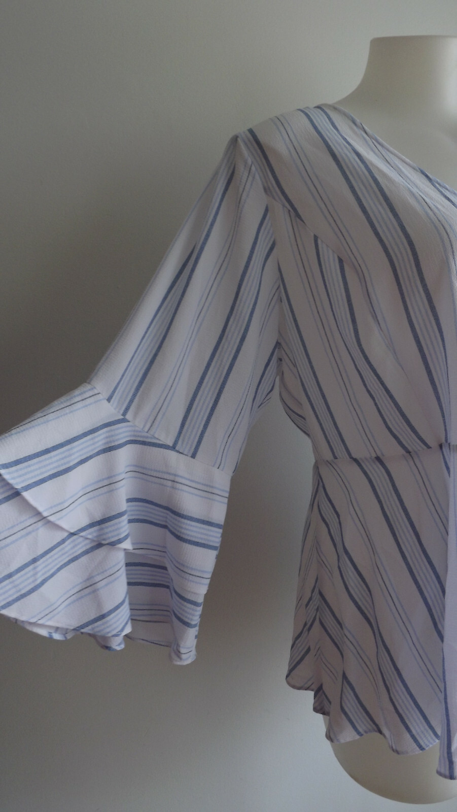 Blue/White Cross Over Long Flared Sleeve Top ... CITY CHIC ... Size M ...