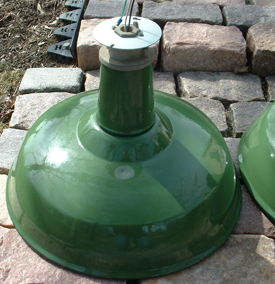 (2) VTG Appleton 18" Flush Mount Industrial Green Barn Porcelain Light ...