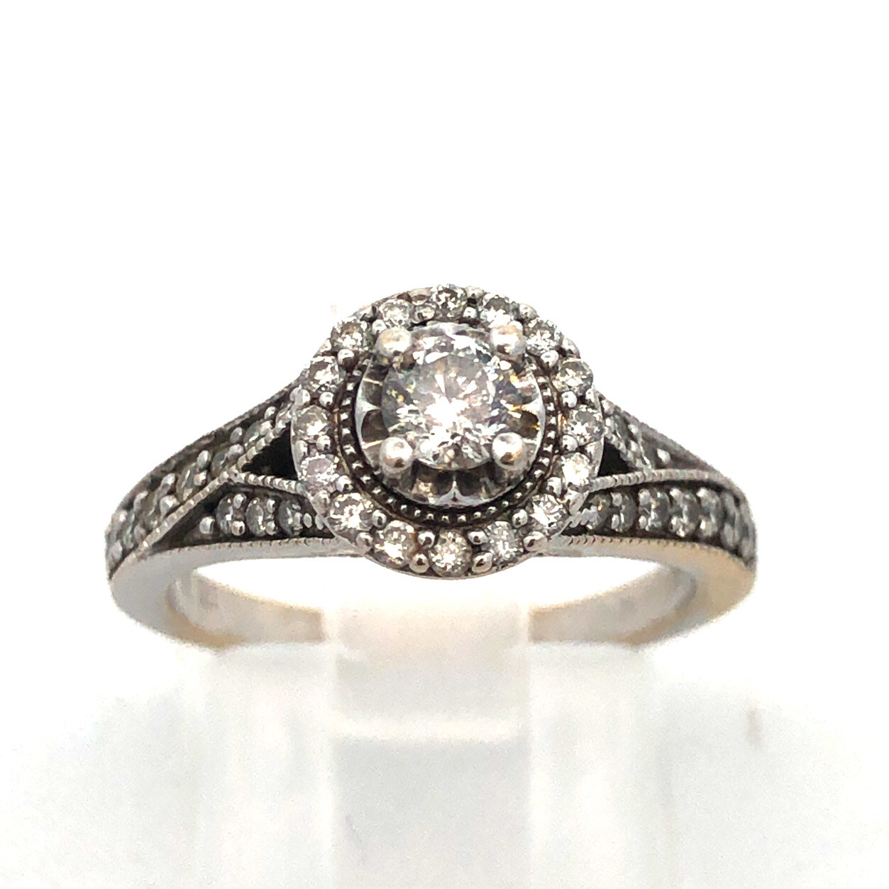 ZEI 14K White Gold Diamond Solitaire W/Halo Engagement Bridal Wedding ...
