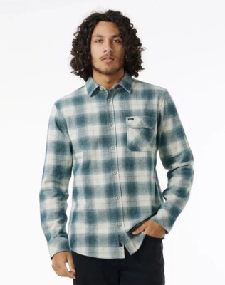 Rip Curl Grinders Flannel Long Sleeve Check Shirt - Small - Mint Green ...