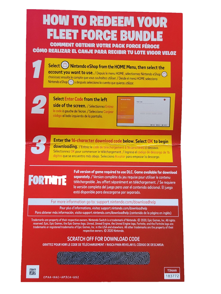 🔫 Fortnite Fleet Force JoyCon Bundle Code Card ONLY For Nintendo Switch ...