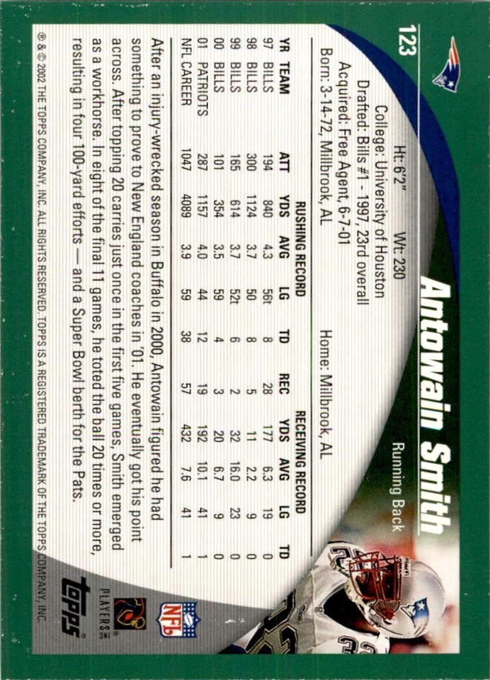 2002 Topps Antowain Smith Football Cards #123 | eBay