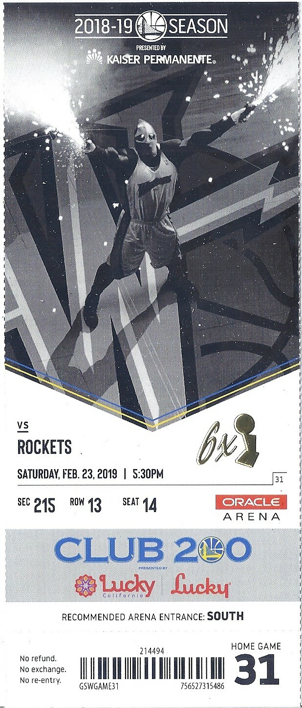 Ticket Stubs Stub Golden State Warriors 18-19 NBA Official All Games ...