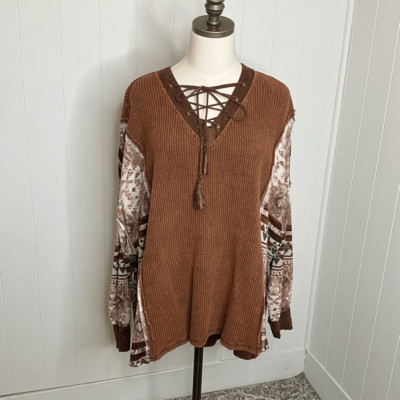 Sterling and Stich Women's Small Oversized Brown Aztec Boho Long Sleeve ...