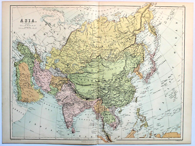 "ASIA" Antique authentic hand colored map 1879 | eBay