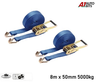 2 X Heavy Duty 8 Meter X 50mm Ratchet Tie Down Strap Lorry Lashing ...