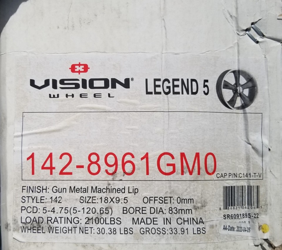 Vision LEGEND 5 Wheel Rim 142 5x4.75 5x120.65 18 x 9.5 inch x 0 142 ...