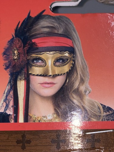 Pirate Mask Halloween Pirate Mask Masquerade Red Gold Skeleton Ribon | eBay