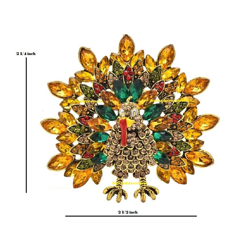 Turkey Thanksgiving Day / Fall Crystal Rhinestone Brooch Pin Velvet Bag ...