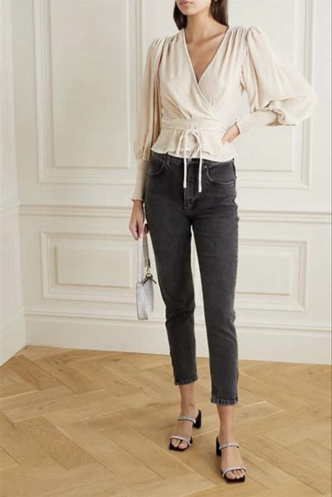 Reformation Mela Cream Velvet Peplum Wrap Top Blouse … - Gem