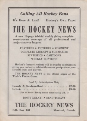 1948 Hockey News Magazine Newspaper Montreal NHL - 1940s Vintage Print ...