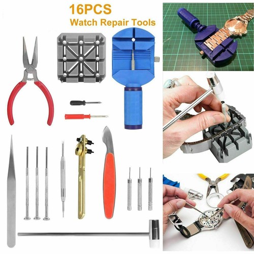 UK Watch Repair Tool Kit Set Fix Battery Wrist Strap Adjust Pin Back ...