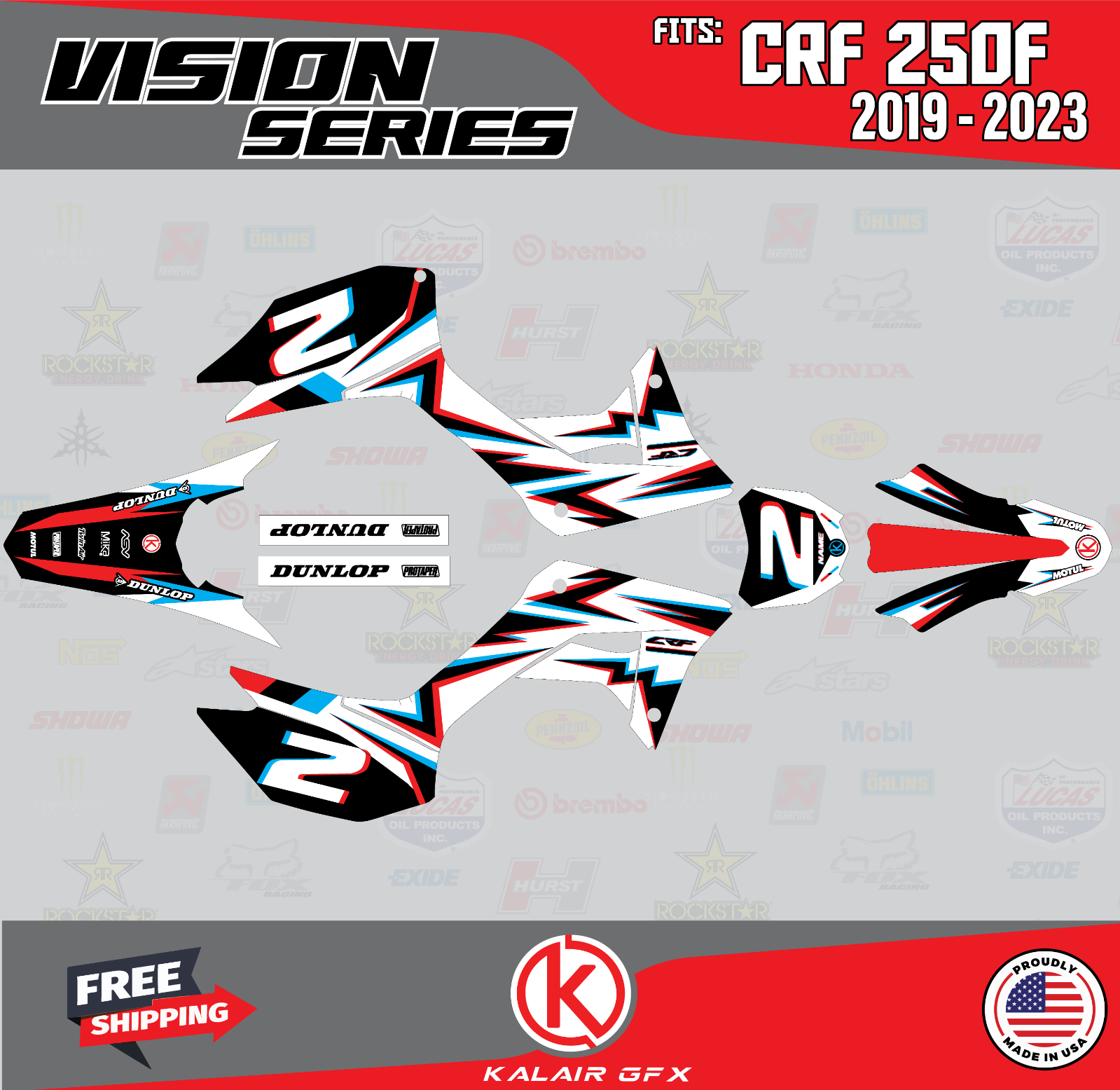 Graphics Kit for HONDA CRF250F (2019-2024) Vizion - Red | eBay