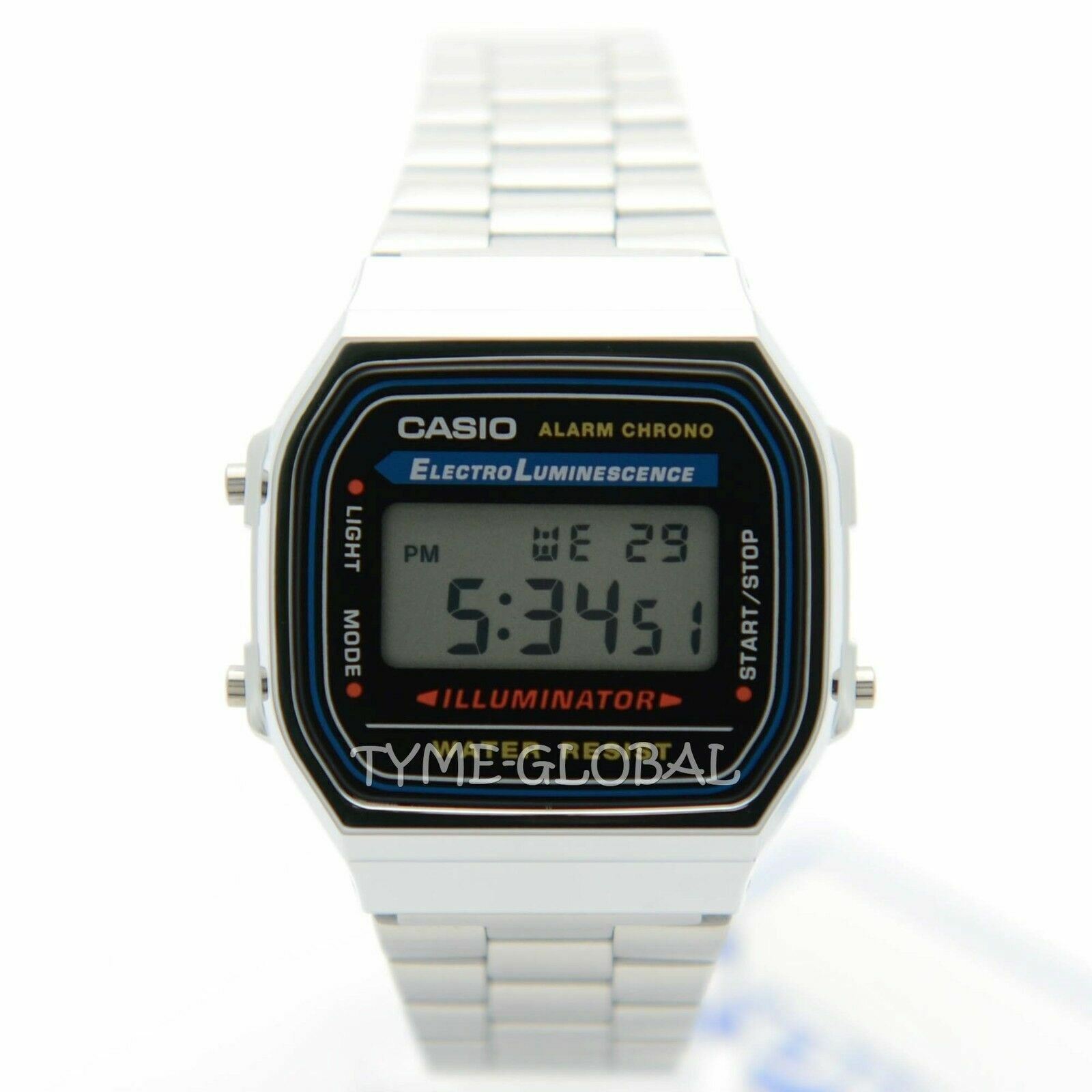Casio A168WA-1W Digital Alarm Stainless Steel Illuminator Vintage Watch ...
