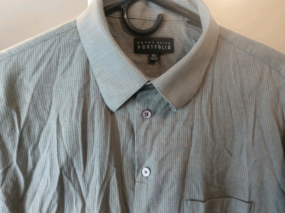 Perry Ellis Portfolio Shirt Men's L Button Up Sage Green 16.5, 34/35 ...