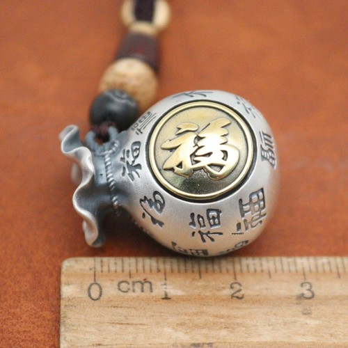 1PC Pure 999 Fine Silver Men Women Bless Lucky Turn Characters Fu Bag ...