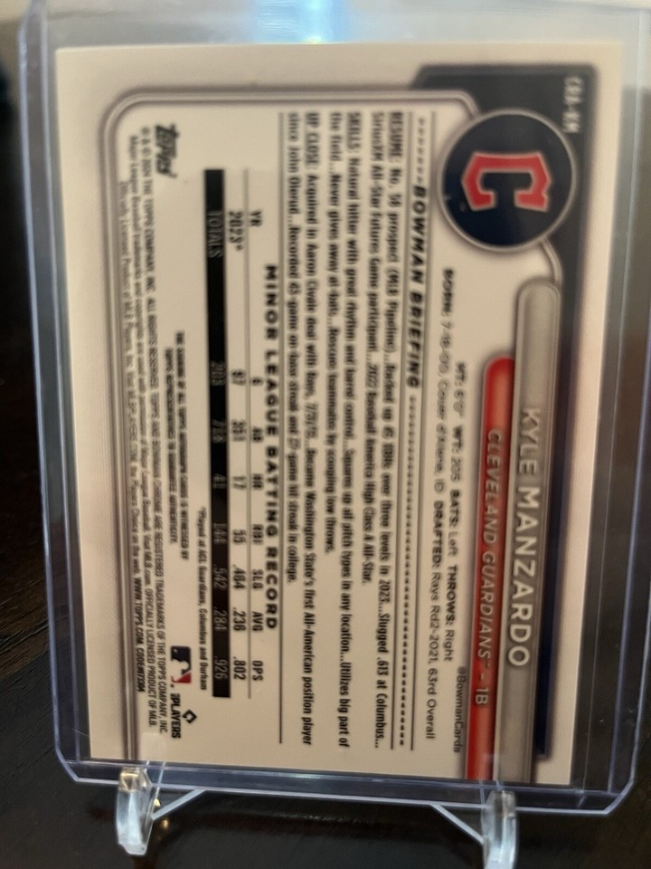 2024 Bowman Chrome Rookie Kyle Manzardo True Blue Autograph Guardians ...