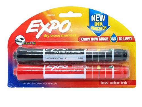 2 Expo Dry Erase Ink Indicator Low Odor Whiteboard Markers Black Red ...