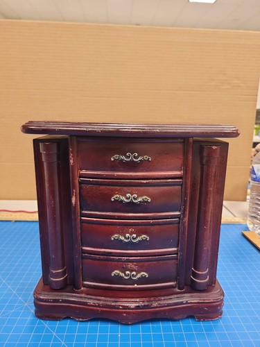 Croft & Barrow Jewelry Box Wood 4 Drawer Side Doors Vintage Style ...