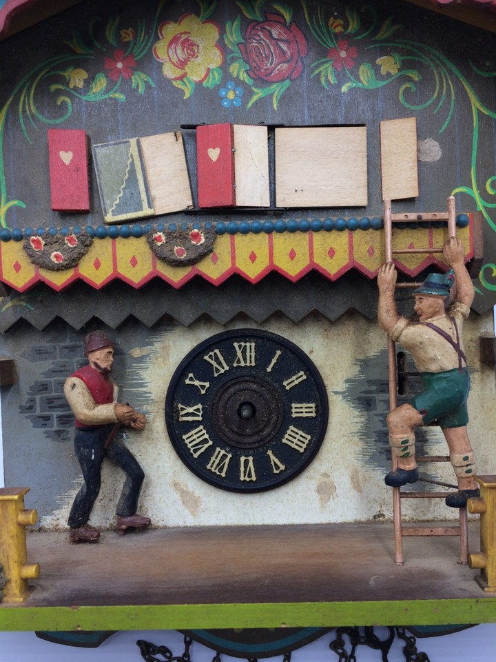 Vtg Antique Germany Cuckoo Clock Farmers Daughter,Ladder,Music Box ...