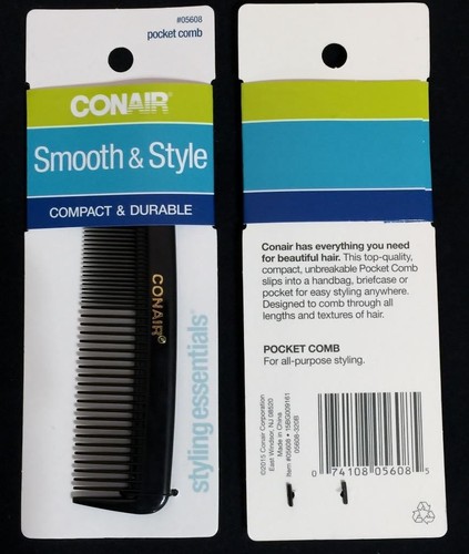 Conair Pocket Combs Compact Durable Smooth Style Unbreakable Barber ...