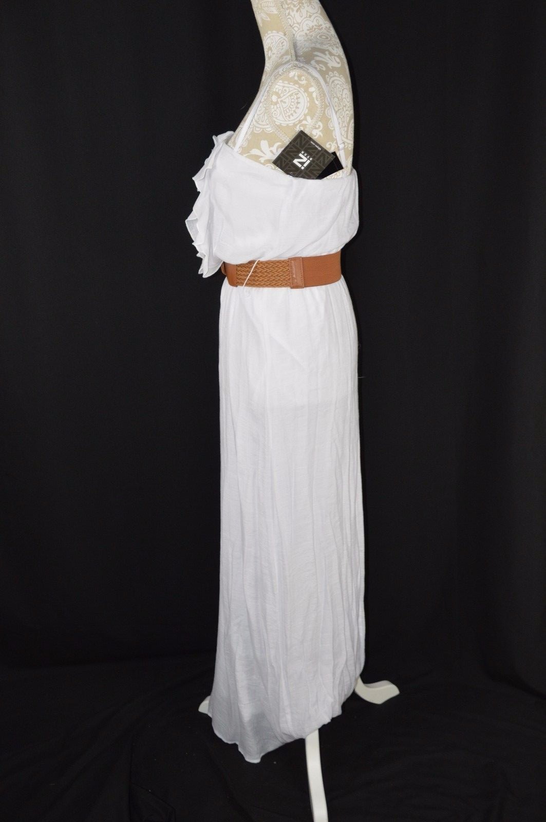 IZ Byer Womens Small White Ruffle Belt Flirty Long Maxi Dress NEW ...