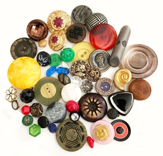 Lot of 50 Vintage Buttons - Celluloid, Plastic, Glass, Shell & More! | eBay