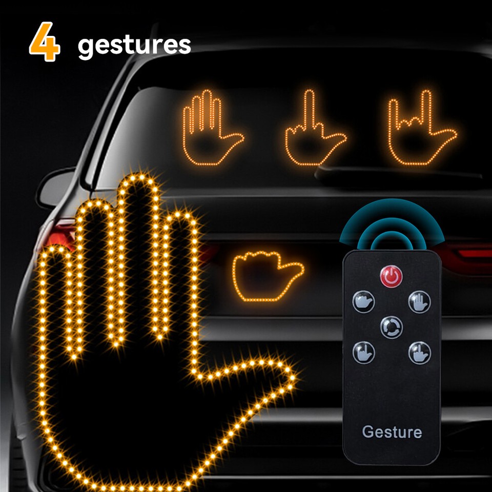 LED Middle Finger Light Middle Finger Gesture Light w/ Remote Car Signs ...
