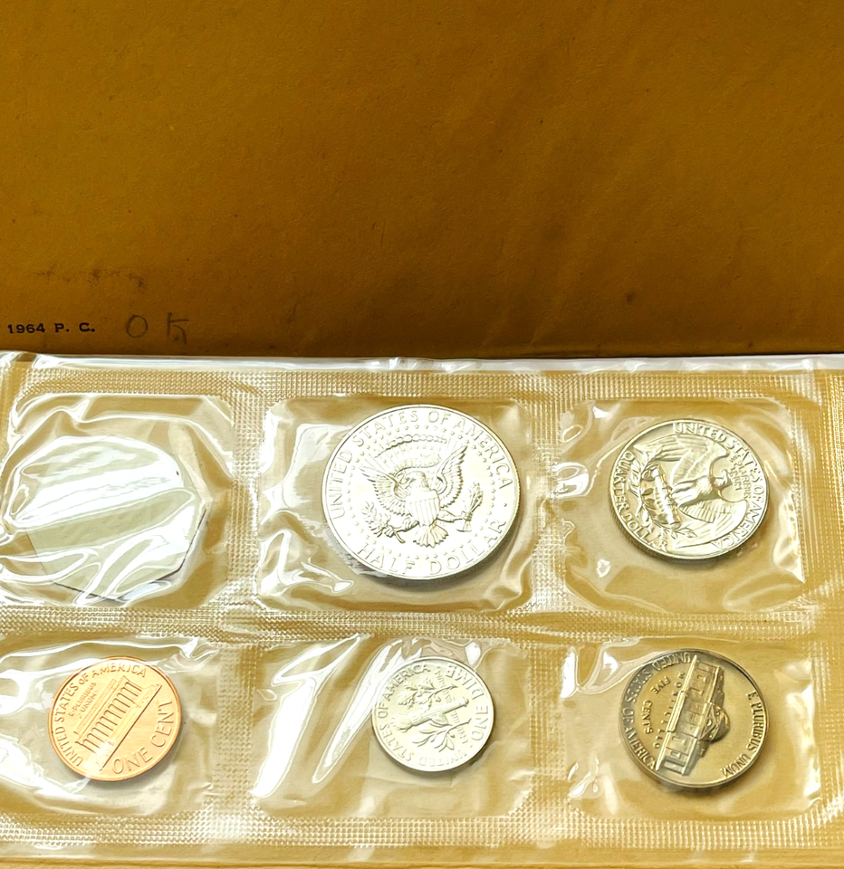 1964 U.S. Proof Set Five Coins 90% Silver Half Dollar Philadelphia ...