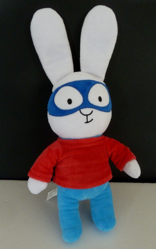 W7. Doudou Playbac GON Simon LAPIN SANS cape - masqué bleu rouge 28cm ...