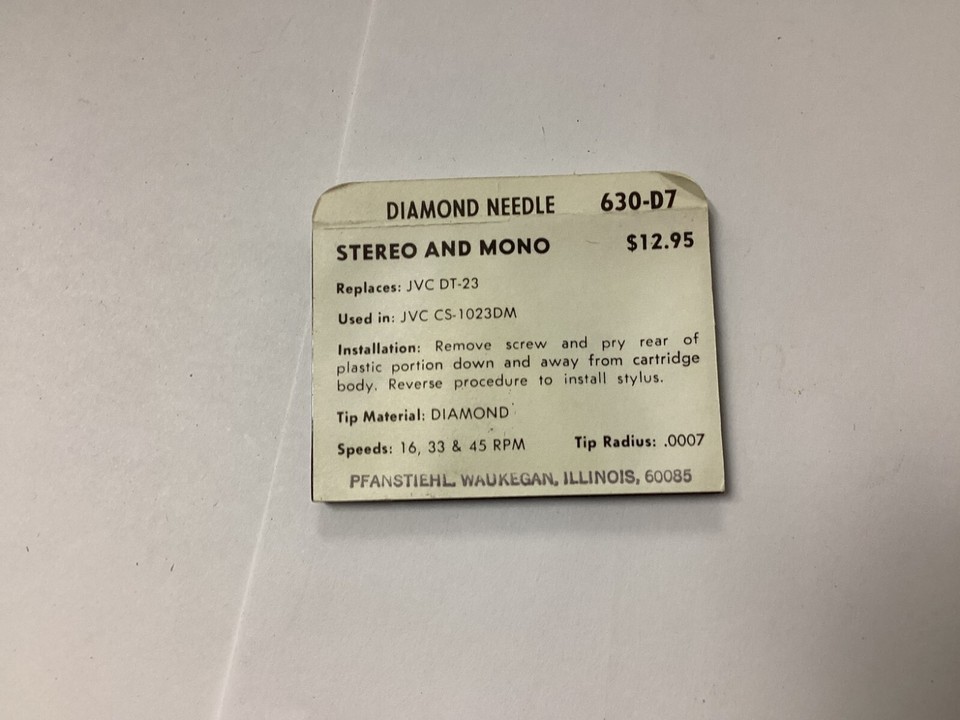 PHONOGRAPH TURNTABLE NEEDLE JVC 990 DT-23 JVC CS-1023DM JVC DT23, 630 ...