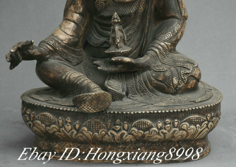 14" Old Tibet Buddhism Silver Seat Guru Padmasambhava Rinpoche Buddha ...