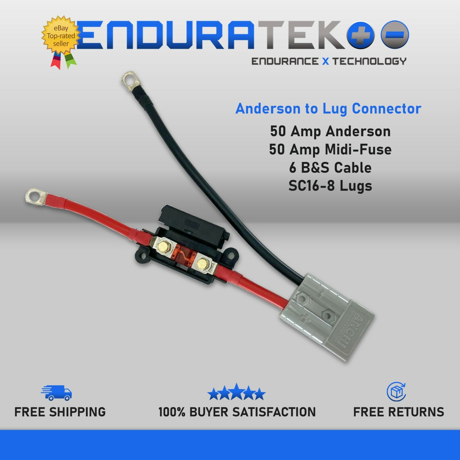 Anderson plug to eyelet converter with 50amp Midi Fuse 6 B&S Cable 26cm ...