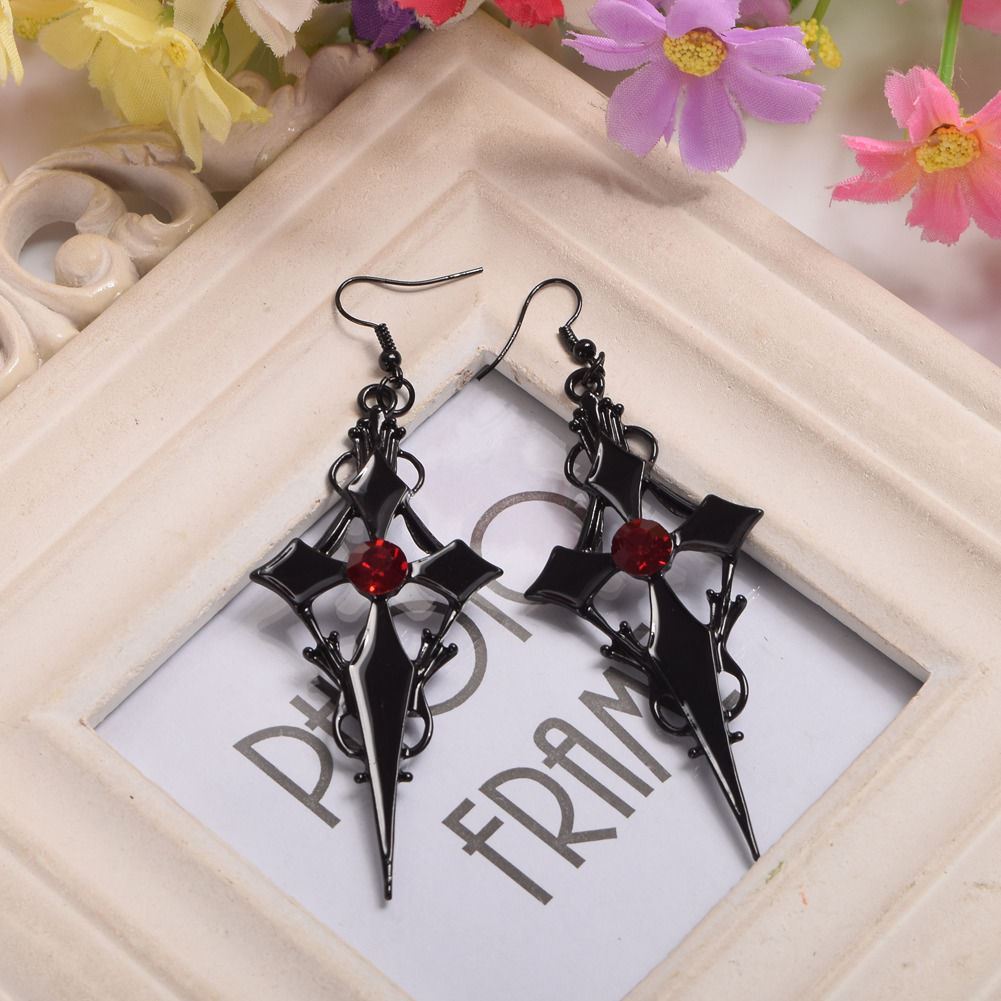 2pack Gothic Black cross dangle drop earrings Punk Style Cross Pattern ...