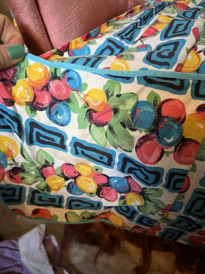 Pinny 1960s Vintage Floral Half Waist Apron Cotton Bright Fruits MCM ...