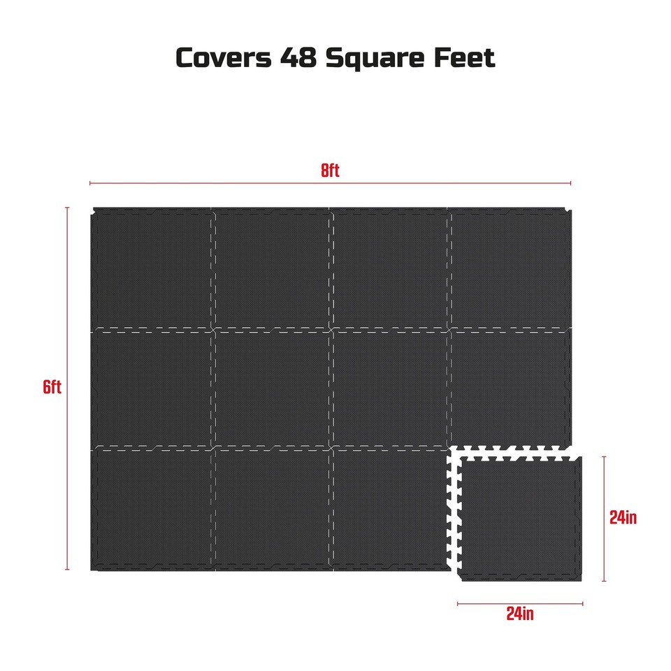 Home Gym Foam Mat Tiles 12 Pack 24x24 Sq Ft Interlocking Puzzle ...