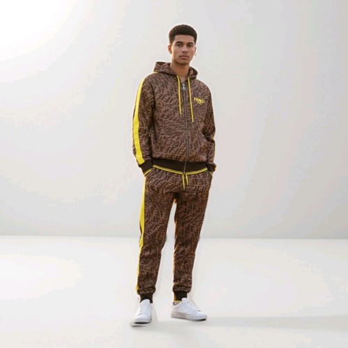 Fendi Monogram Logo Tracksuit Set Zip Hoodie Sweatpants Brown Yellow ...