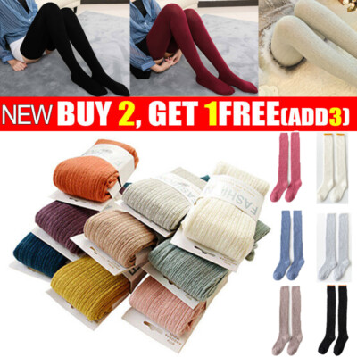 Woolen Yarn Knitted Footed Tights Pantyhose Winter Warm Stretch ...