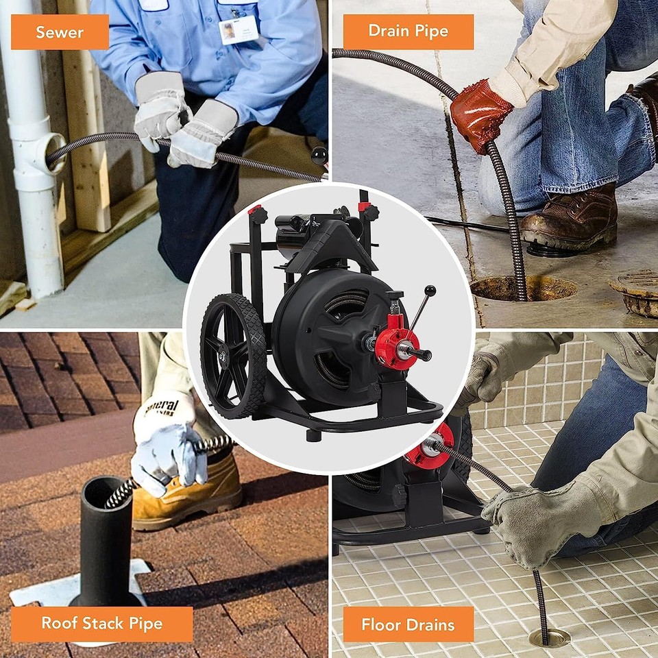 100FT x 1/2" Drain Cleaner 370W Electric Sewer Snake Cleaning Machine W ...