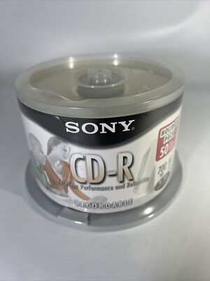 SONY 50 Pack CD-R 80 Minute Blank 700MB 1x- 32x Recordable Disc New ...