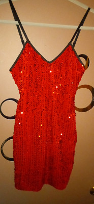 Flashy Red Sequined Party Dress Velvet, Medium, Short, New! | eBay