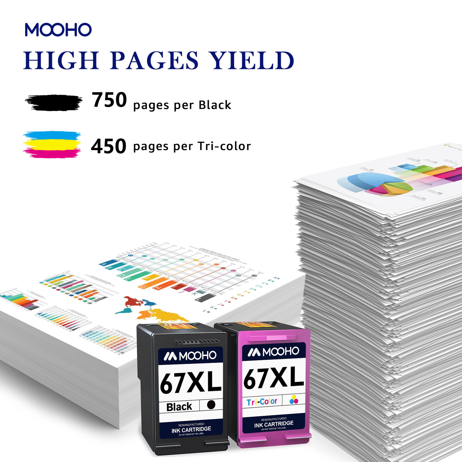 67 XL Ink Cartridge for HP 67XL For Deskjet 2700e 2722 4120 Envy 6000 ...