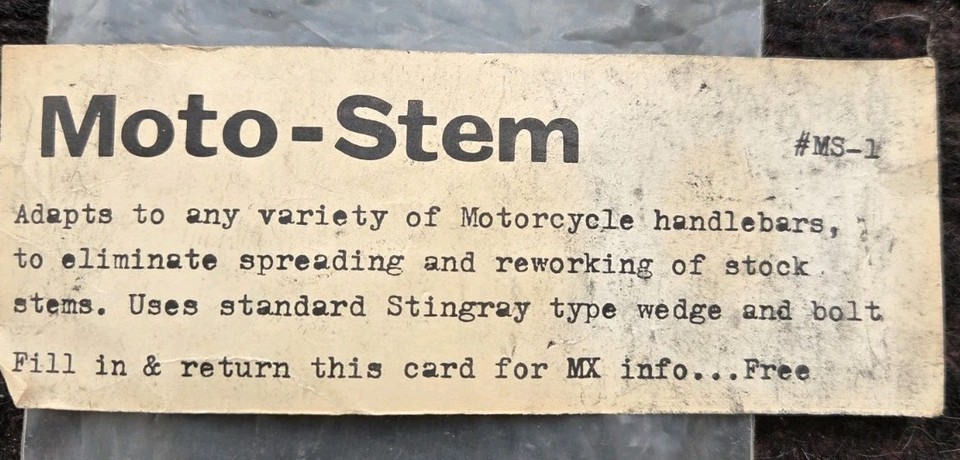 TRICKRAY MX 'MS-1 Moto Stem' Single Clamp Stem Very RARE Old School Bmx ...