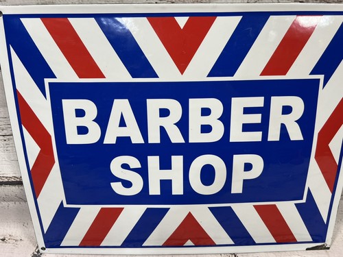 VTG Barber Shop Hair Cut Curved 16" Advertising Porcelain Wall Hanging ...