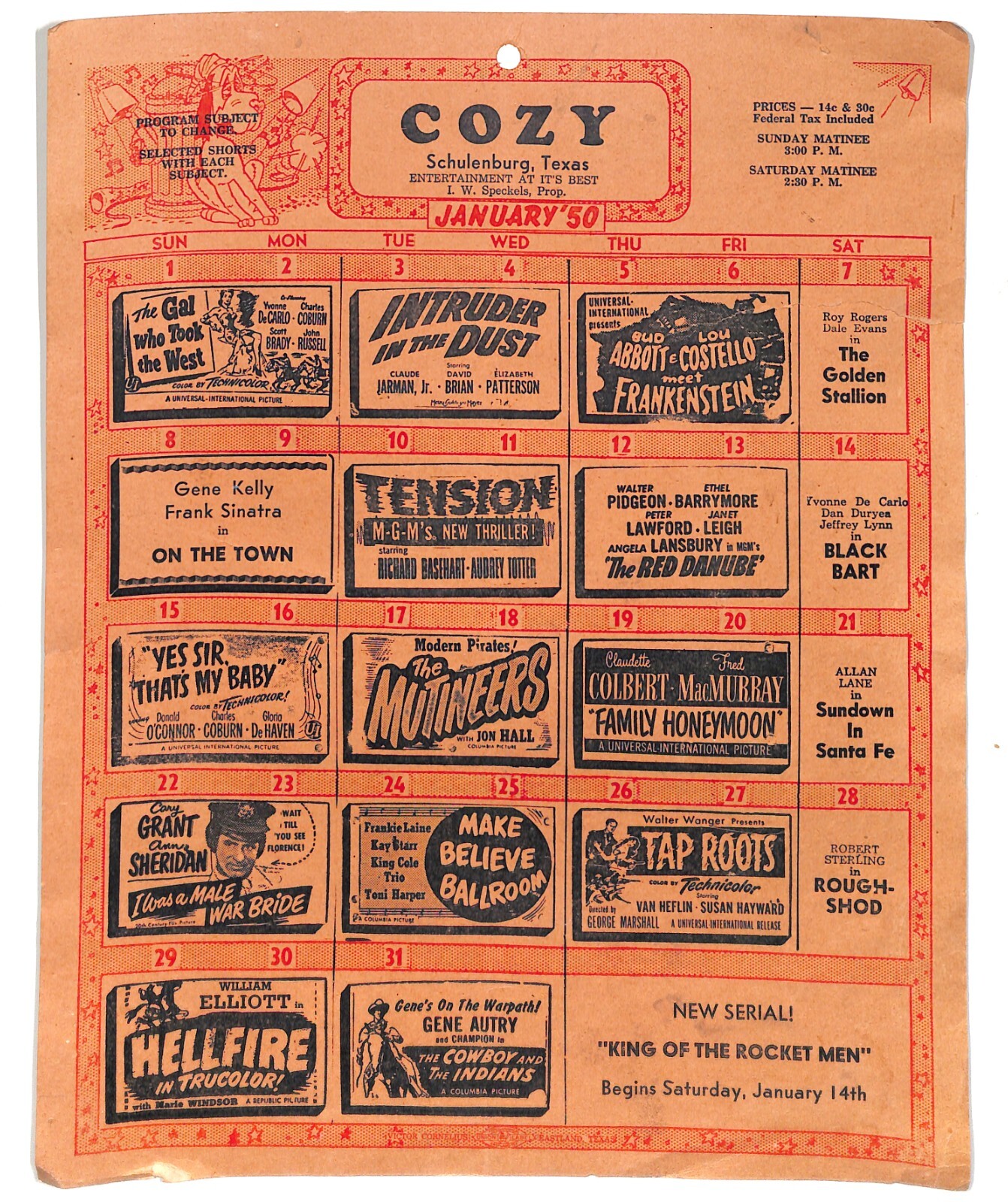 1950 Broadside Movie Herald Flyer Cozy Theatre Schulenburg Texas ...