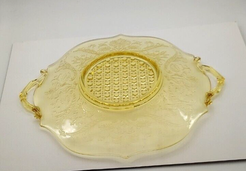 Vintage Lancaster Cane Landrum Topaz Yellow Depression Glass Cake Plate ...