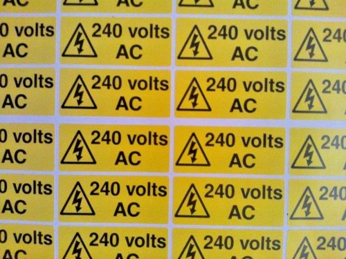 110v, 230v, 240v AC Voltage Electrical Safety Stickers | eBay UK