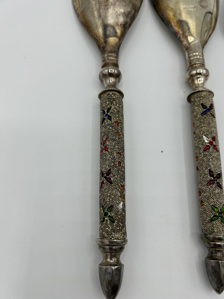 Pier One - 3 Pc Silver Plated Jeweled Salad Serving Utensils Fork Spoon ...