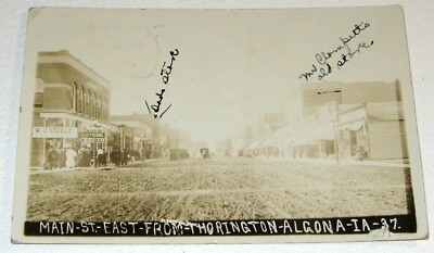 ALGONA IOWA early 1900s REAL PHOTO POSTCARD MAIN STREET from THORINGTON ...